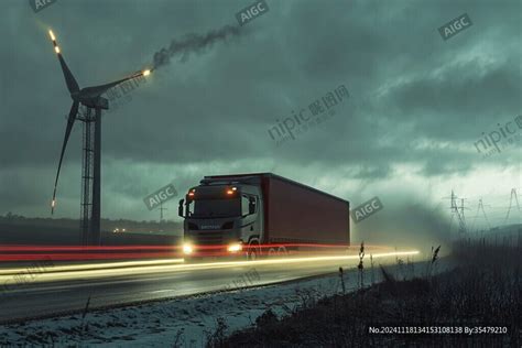 Ai创作图晚上运输 交通运输物流 卡车主视 贸易物流农业能源 高速货运 高速行驶的货车 高速物流 飞驰的货车 智慧运输物流 长途运输 长途物流 长途货运 物流农业能源 交通运输物流快递 物流