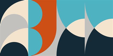 복고풍 바우 하우스 스타일의 원 사각형 및 사각형이있는 기하학적 추상 벡터 배경 파스텔 컬러 간단한 모양 그래픽 패턴 스칸디나비아 문화에 대한 스톡 벡터 아트 및 기타