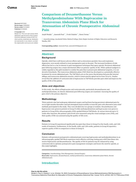 Comparison Of Dexamethasone And Methylprednisolone Pdf Anesthesia