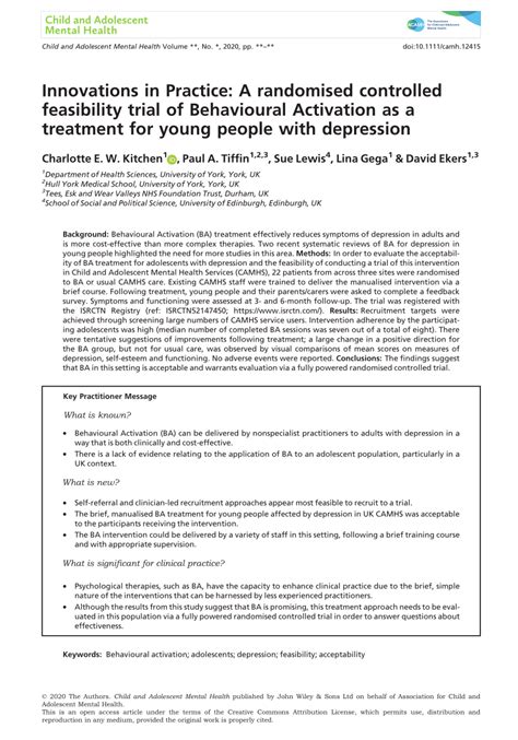 Pdf Innovations In Practice A Randomised Controlled Feasibility Trial Of Behavioural