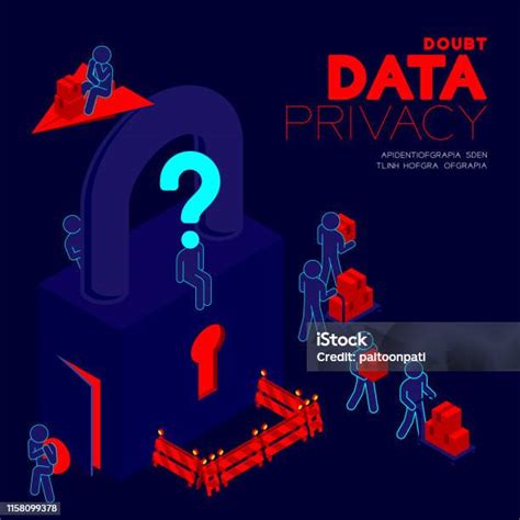 Doubt Data Privacy Problem Concept Man Pictogram Question Mark Head Sitting Isometric Lock And