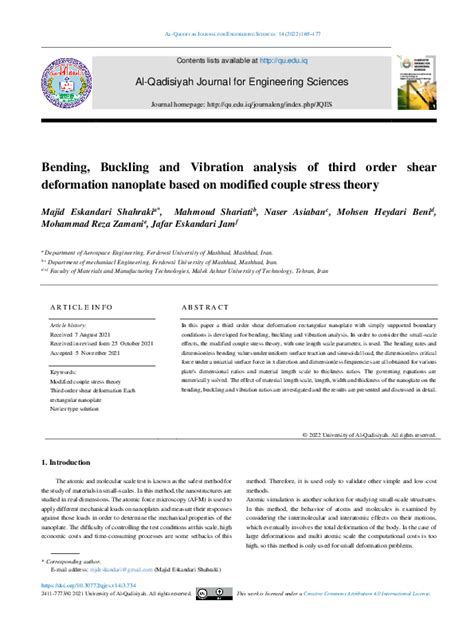 Pdf Bending Buckling And Vibration Analysis Of Third Order Shear Deformation Nanoplate Based