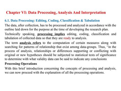 Research Methods Chapter Vi Data Processing Analysis And