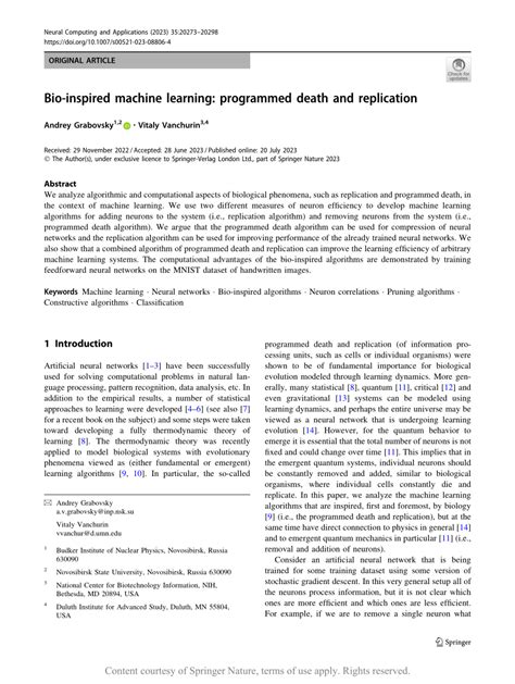 Bio Inspired Machine Learning Programmed Death And Replication