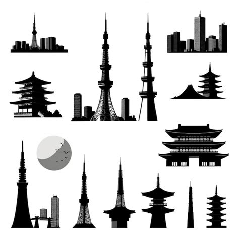 A Set Of Japanese Buildings And A City In The Background Premium Ai