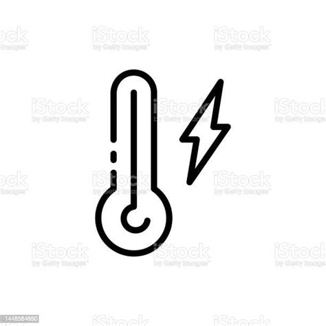 번개 선 아이콘이 있는 온도계 다양한 수준의 온도 기후 조절 공기 추위 기상 조건 발열 질병 질병 측정 개념 흰색 배경에 벡터 선 아이콘 온도계에 대한 스톡 벡터 아트 및