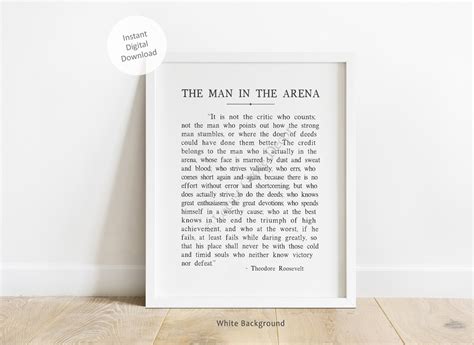The Man In The Arena Printable Wall Art Theodore Roosevelt Daring