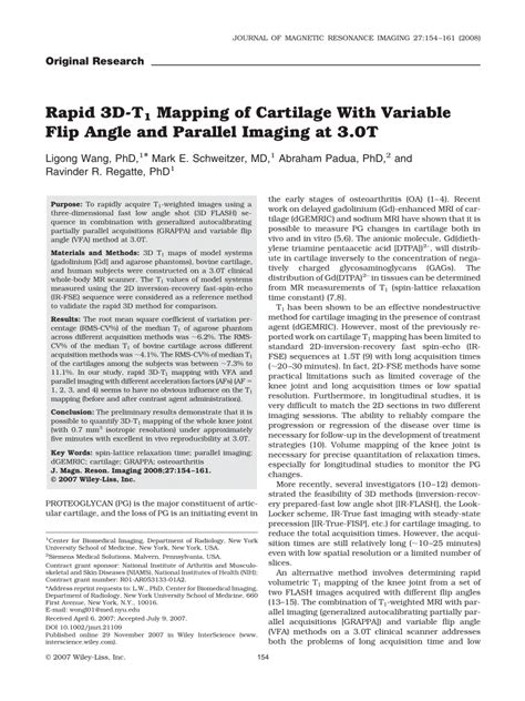 Pdf Rapid 3d T1 Mapping Of Cartilage With Variable Flip Angle And
