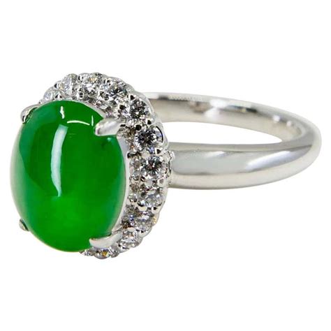 Certified Type A Jadeite Jade Ingot And Diamond Cocktail Ring Imperial