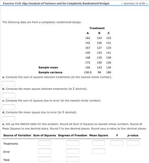 solved exercise 13 01 algo analysis of variance and the
