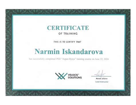 Narmin Iskandarova On Linkedin Aspenhysys Velocissolutions Professionaldevelopment