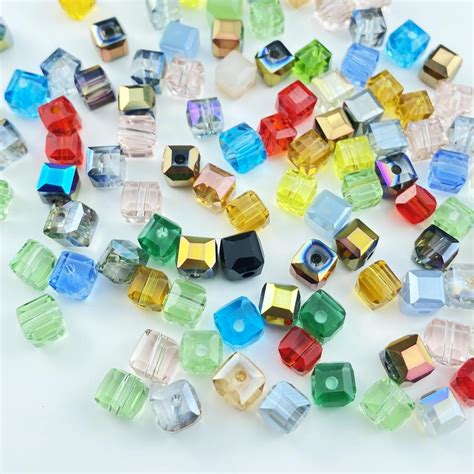 Honkoolly 100pcs Crystal Glass Cube Beads 6mm Square Glass