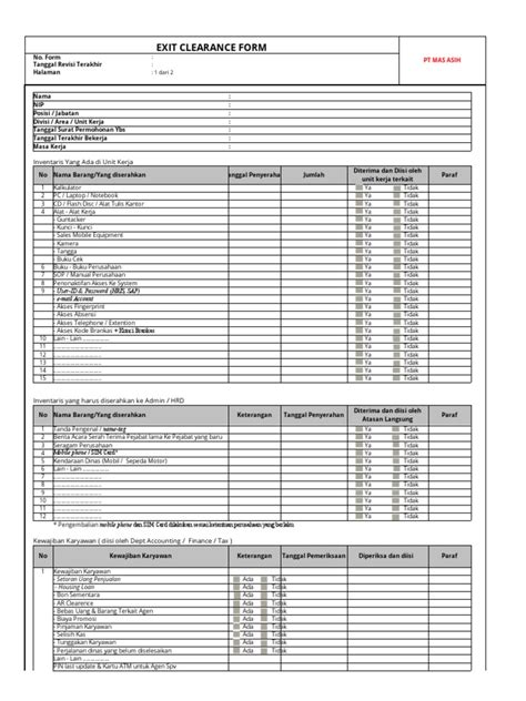 Form Exit Clearance Pdf