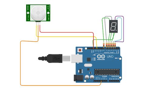 circuit design 7 segment pir tinkercad