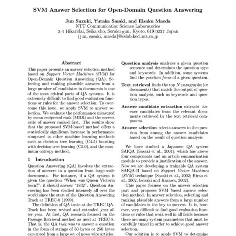 Svm Answer Selection For Open Domain Question Answering Acl Anthology