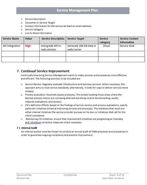 Service Management Plan Template Itsm Docs Itsm Documents And Templates