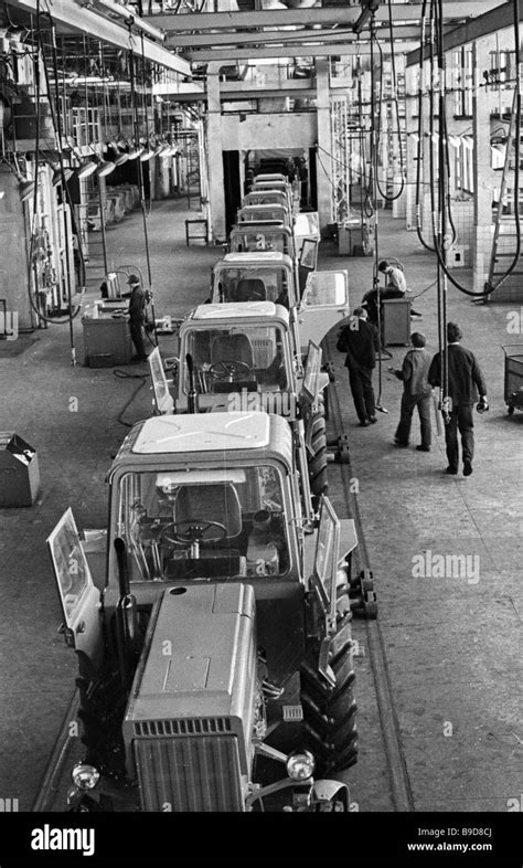 Tractor Assembly At The Central Conveyor Line Minsk Tractor Works Stock