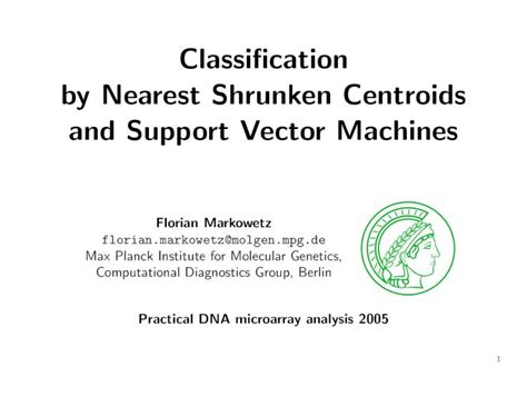pdf classiﬁcation by nearest shrunken centroids and support