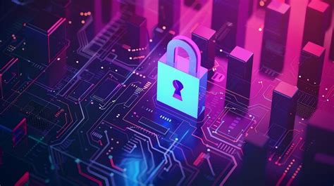 A Glowing Padlock Sits On A Futuristic Neon Circuit Board Premium Ai Generated Image