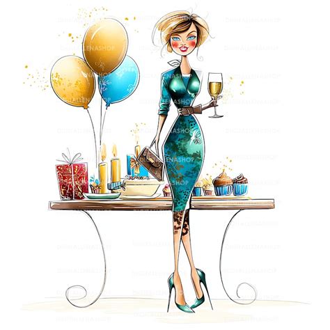 Glamorous Woman Birthday Clipart Fashion Watercolor Art 18  Etsy