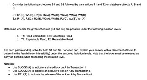 Solved 1 Consider The Following Schedules S1 And S2