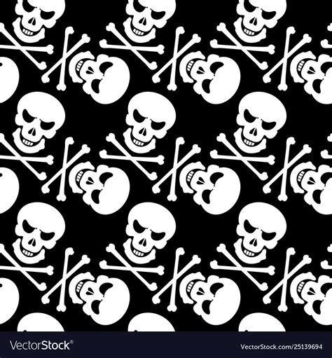 Black And White Seamless Pattern With Skulls Vector Image