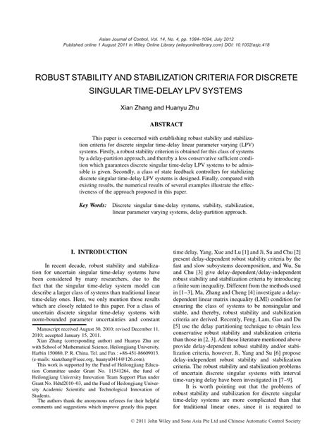 PDF Robust Stability And Stabilization Criteria For Discrete Singular Time Delay LPV Systems