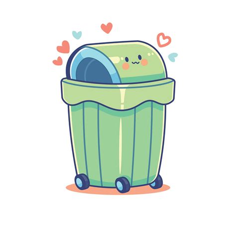 Cute Trash Bin With Hearts Vector Illustration In Cartoon Style