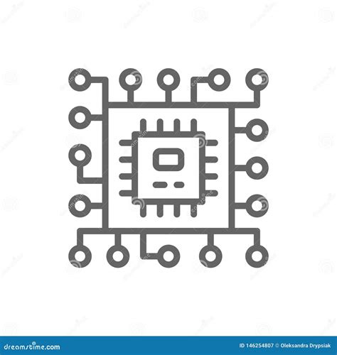 cpu microprocessor computer chip line icon stock vector
