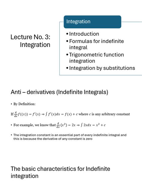 Lecture 3 Indefinite Integral Pdf Integral Mathematical Physics