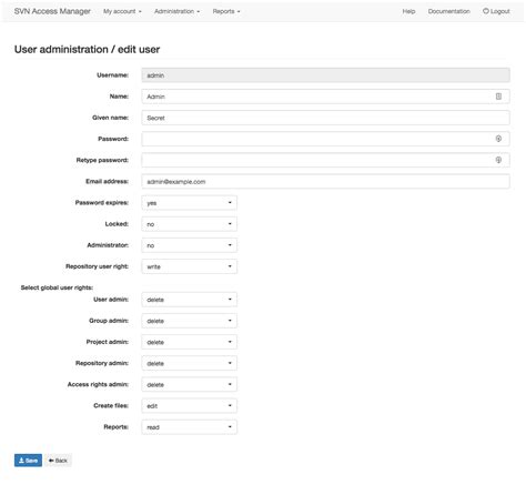 Administration Menu SVN Access Manager