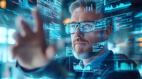 Man Interacting With Digital Interface Data Analytics Premium Ai Generated Image