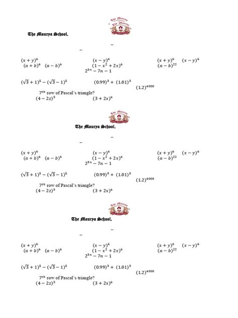 Xi Worksheet Ch 7 Binominal Theorem Ch 8 Sequences And Series Pdf Number Theory