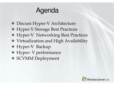 Ppt Deploying Windows Server 2008 Hyper V Best Practices Powerpoint