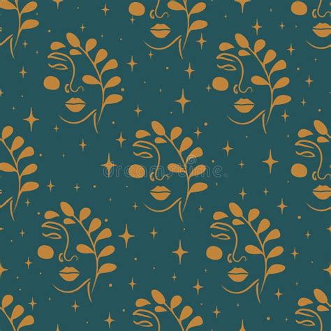 Female Faces With Natural Elements Seamless Pattern Continuous Line Pattern Drawing Of Woman