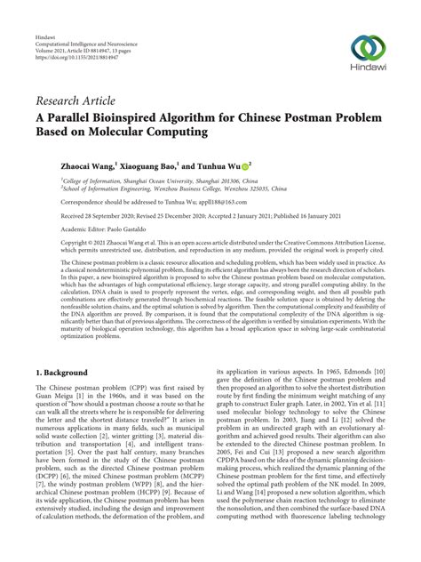 Pdf A Parallel Bioinspired Algorithm For Chinese Postman Problem