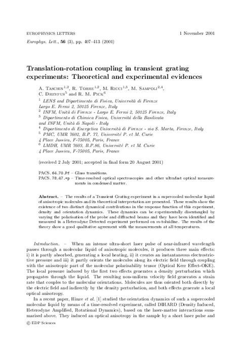 Pdf Translation Rotation Coupling In Transient Grating Experiments