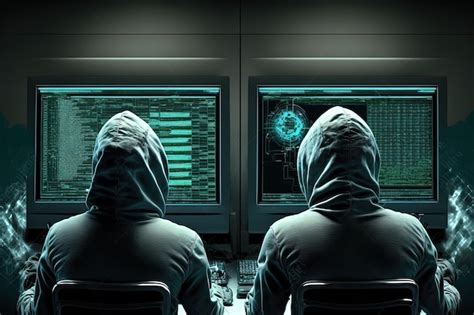 Premium Photo Twin Screens Of A Hacker Environment