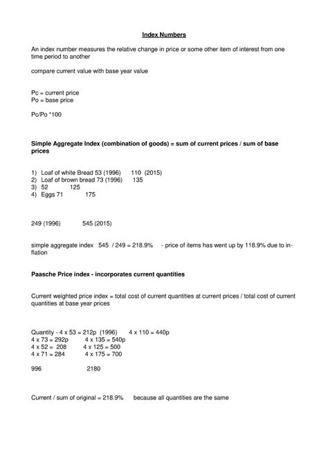 Index Numbers Lecture Notes Index Numbers An Index Number Measures The Relative Change In