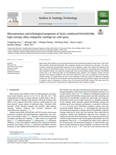 Pdf Microstructure And Tribological Properties Of Al2o3 Reinforced Feconicrmn High Entropy