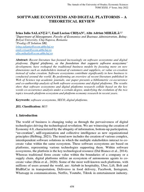 Software Ecosystems And Digital Platforms A Theoretical Review Pdf Application Software