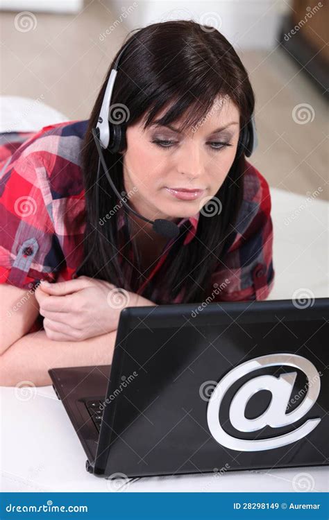 Woman Using A Headset Stock Image Image Of Lounge Phone
