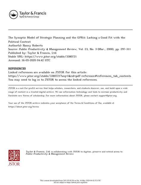 Pdf The Synoptic Model Of Strategic Planning And The Gpra Lacking A