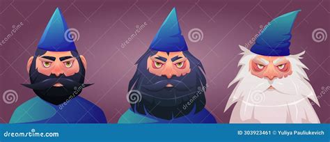 Male Wizard Portrait Sorcerer Face Aging Process Cartoon Vector