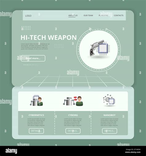 Hi Tech Weapon Flat Landing Page Website Template Cybernetics Cyborg Nanorobot Web Banner