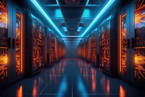 Premium Ai Image Futuristic Data Center With Glowing Server Racks