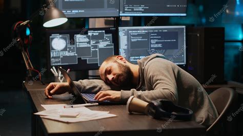 Premium Photo Male Programmer Falling Asleep On Office Desk Feeling