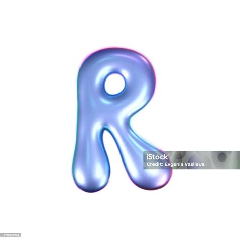 흰색 배경에 고립 된 Y2k 스타일의 3d 홀로그램 액체 문자 R 무지개 효과가 있는 3d 네온 팽창된 무지개 빛깔의 알파벳 렌더링 3d 벡터 Y2k 홀로그램 편지 1에