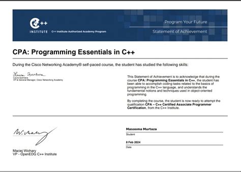 Masooma Murtaza On Linkedin Certification Cplusplus Programming