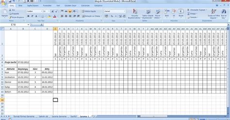 Excel Basit İş Programı Hazırlama Tekniği Ahmet Yilmaz